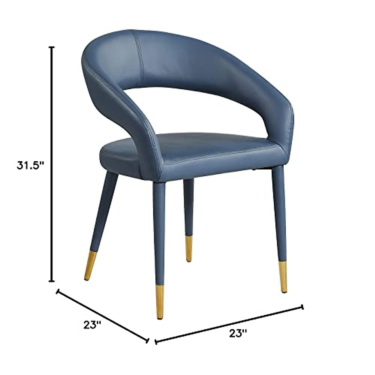 Meridian Furniture Destiny Collection Modern | Contemporary Faux Leather Upholstered Rounded Back Dining Chair, 23" W x 23" D x 31.5" H, Navy