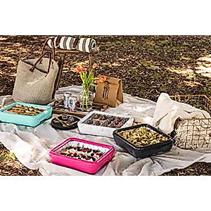 Fancy Panz Classic, Dress Up & Protect Your Foil Pan, Made in USA, Fits Half Size Foil Pans. Foil Pan & Serving Spoon Included. Hot or Cold Food. Stackable for easy travel. (Hot Pink)