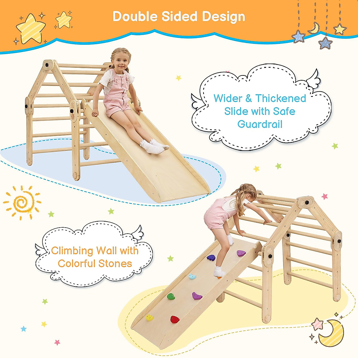 Dripex Pikler Triangle Set, X-Large Climbing Triangle with Reversible Ramp and More Than 20 Playing Modes, Premium Early Learning Montessori Climbing Toys for Toddler Kids