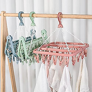 Typutomi Foldable Laundry Hanger with 32 Clips, Plastic Hanging Drying Rack Clip Hanger Drip Drying Hanger for Children Adults Clothes,Towel,Socks,Underwear,Hat,Scarf(Pink)