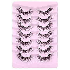 Lashes Natural Look False Eyelashes Wispy Fluffy Lashes Mink Long Curly Fake Eyelashes Cat Eye Lashes with Clear Band 7 Pairs Pack by GVEFETIEE