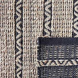Safavieh Natural Fiber Collection 5' x 8' Black/Natural NFB655Z Handmade Flatweave Stripe Premium Jute & Cotton Jute Living Room Dining Bedroom Area Rug