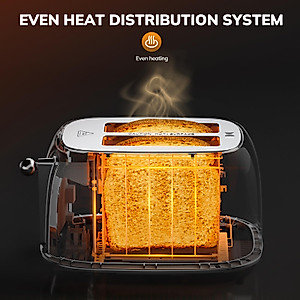 Keenstone Toaster Touch Control, Retro Toaster with Touchscreen, Stainless Steel 2 Slice Toaster Extra Wide Slot Features Bagel, Reheat, Defrost, Cancel, 6 Shade Settings&Removable Crumb Tray