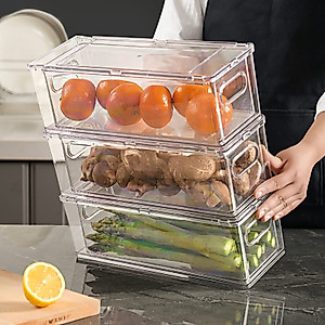 Eanpet 4Pack Stackable Refrigerator Organizer Bins Pull Out Drawer Large Vegetable Fruit Storage for Fridge Organizer Drawers with Handle Clear Food Storage Container Box for Kitchen Pantry Cabinet