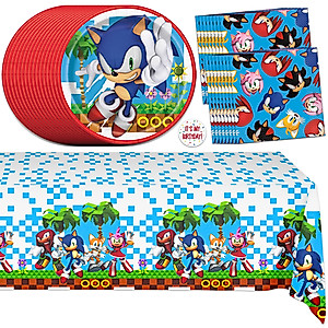 Sonic the Hedgehog Birthday Party Supplies, Plates, Napkins for 16, Table Cover | Sonic Birthday Party Decorations | Sonic Party Decorations | Officially Licensed