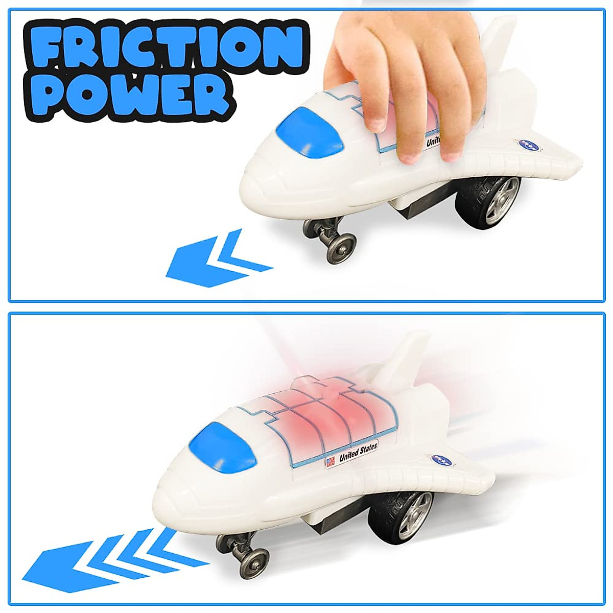 ArtCreativity Light Up Space Shuttle Toys, Battery Operated Spaceship Toy with LEDs, Sound, and Push and Go Motion, NASA Toys Outer Space Shuttle Toy Gifts for Boys and Girls, Set of 3,