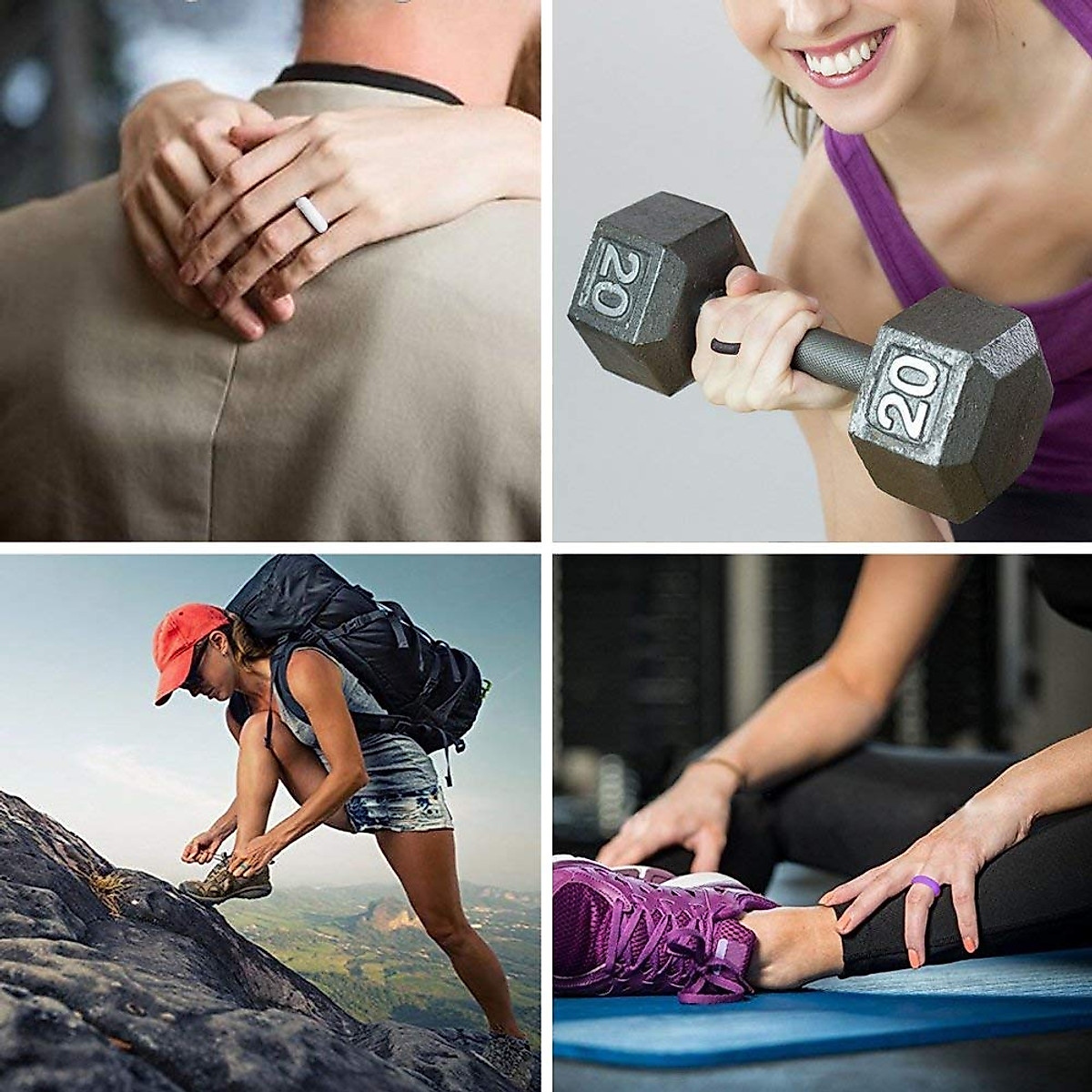 Silicone Ring Women - Heart [I Love U] Pattern Airflow Flow Grooves Breathable Rubber Wedding Bands for Women - 8 Rings / 4 Rings