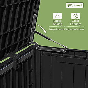 Patiowell 120 Gallon Deck Box, Waterproof Resin Large Outdoor Deck Storage Box for Patio Furniture, Pool Accessories, Toys, Garden Tools and Sports Equipment, Lockable, Black