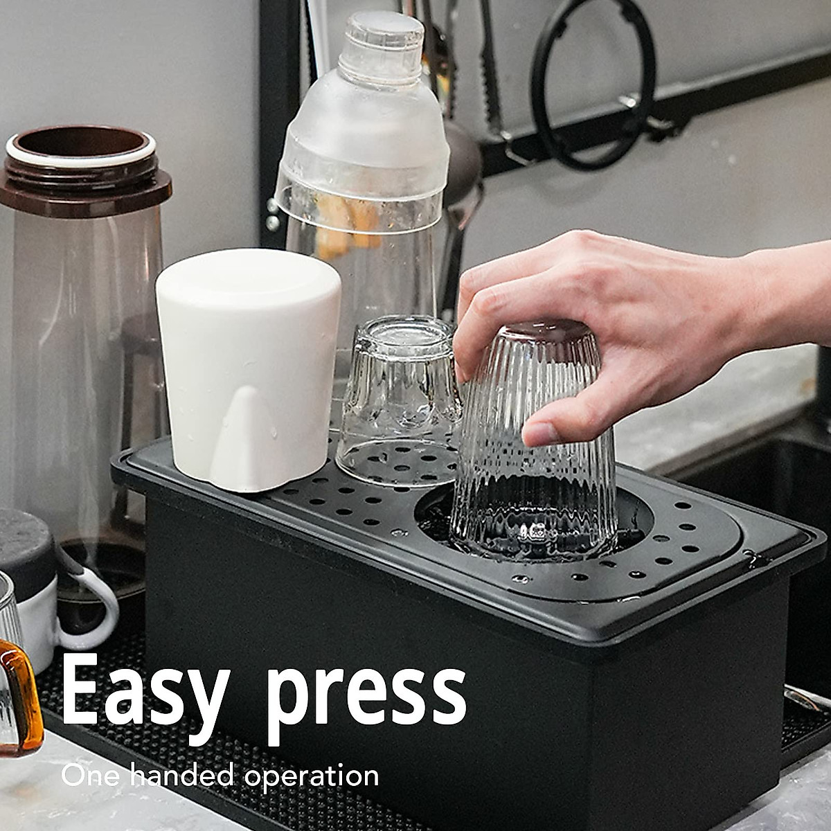 Pitcher Rinser Stainless Steel From Opening Kitchen Sink Automatic Glass Cup Washer for Hotel Bar Coffee Milk Tea Cup Black Your Hands (Large)