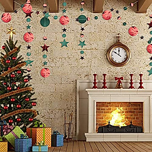 Christmas Party Decoration Backdrop - 4 Pack Foil Fringe Curtains Tinsel Curtain and 2Pcs Glitter Circle Dots Star Garlands for Birthday Xmas Holiday New Year Eve Party Decorations (Red and Green)