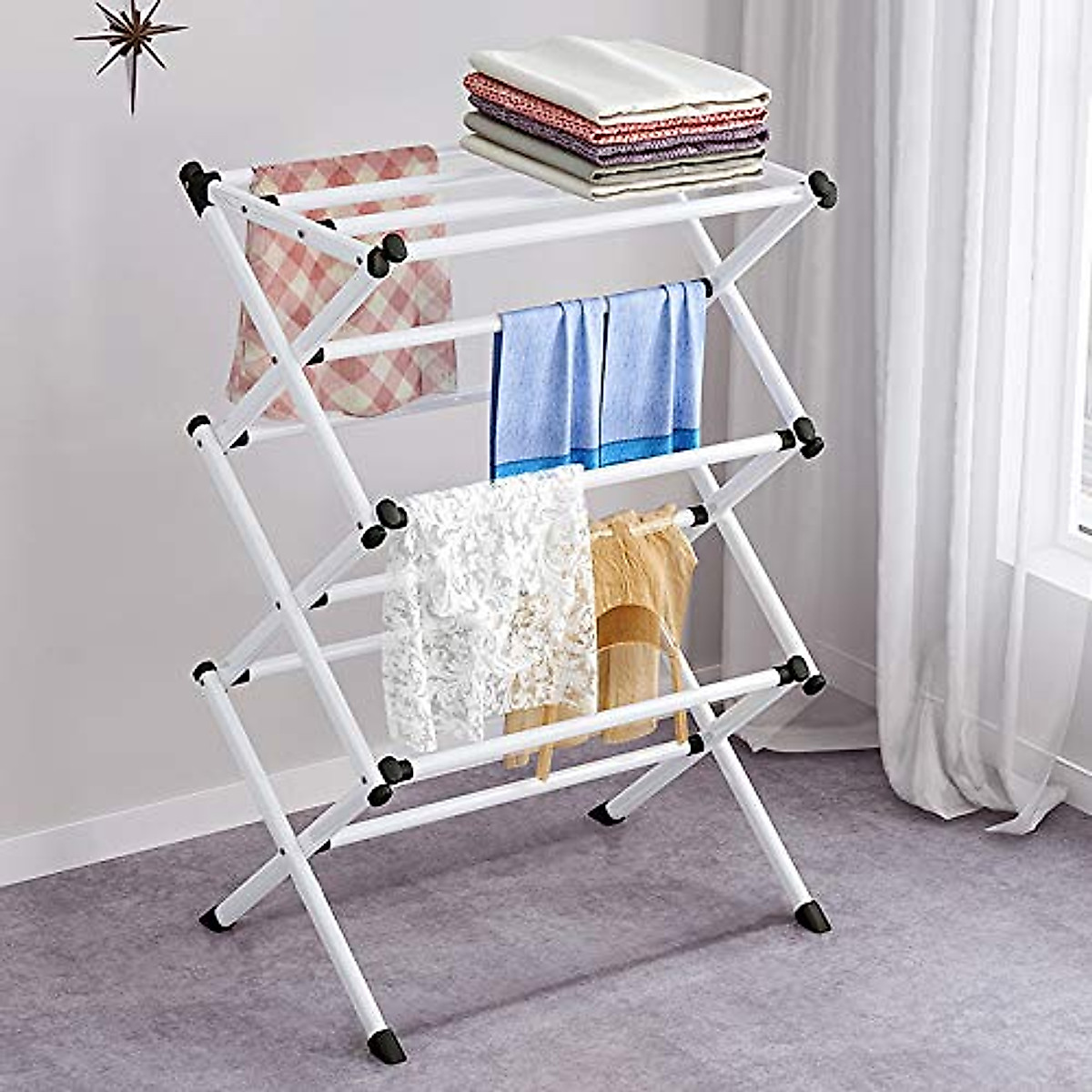 FKUO Household Indoor Folding Clothes Drying Rack, Dry Laundry and Hang Clothes,Towel Rack for Storage (White)
