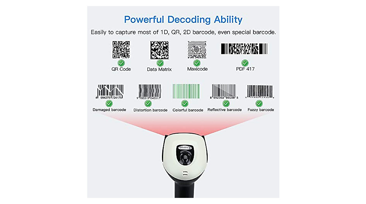 Eyoyo Wireless 2D QR Barcode Scanner - Fast, Versatile & Long Range