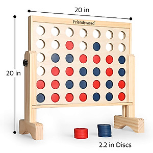A11N 4-in-a-Row Game with Carrying Bag | 20x20 inch Board | Premium Wooden 4 Connect Game for Family Fun
