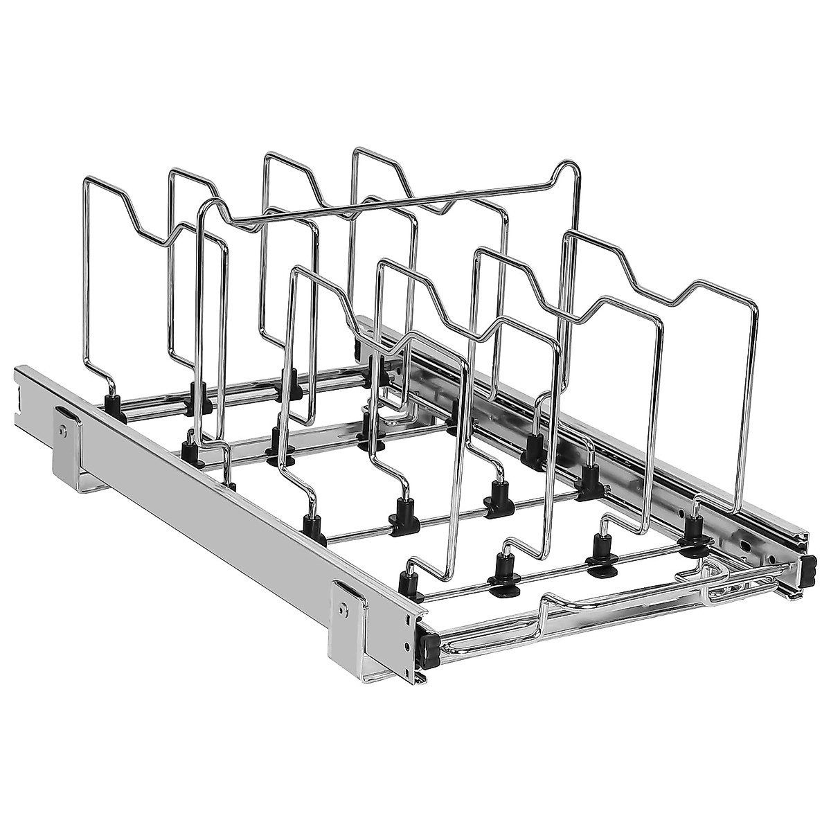 BBLHOME Pan and Pot Lid Pull Out Organizer,Cabinet Under Sliding Shelf with Adjustable Dividers,Cookware Organizer Rack for Kitchen,Pantry,11" W x 21" D x 9" H with Water Tray,Chrome