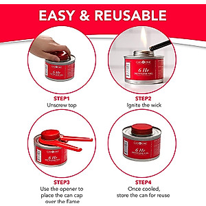 Gas One 12 pack 6 Hour Chafing Fuel - Food Warmer for Chafing Dish Buffet Set - Liquid Safe Fuel With Wick & Lid Opener for Chafing Dish