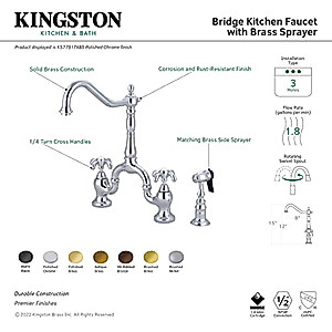 Kingston Brass KS7758TXBS French Country Bridge Kitchen Faucet with Brass Sprayer, Brushed Nickel