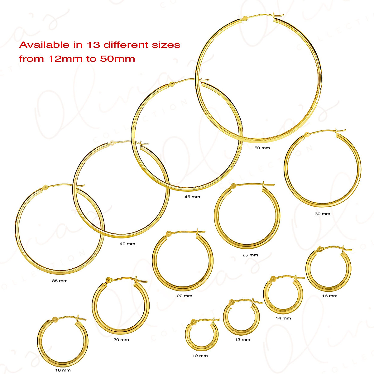 14k Yellow Gold Hoop Earrings 25x2.0mm