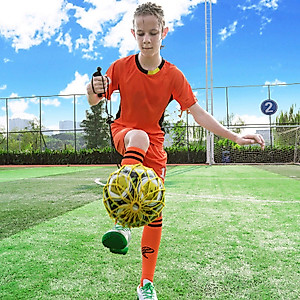 PodiuMax Handle Solo Soccer Kick Trainer with New Ball Locked Net Design, Soccer Ball Bungee Elastic Training Juggling Net (Fits Ball Size 3, 4, 5) (Yellow)