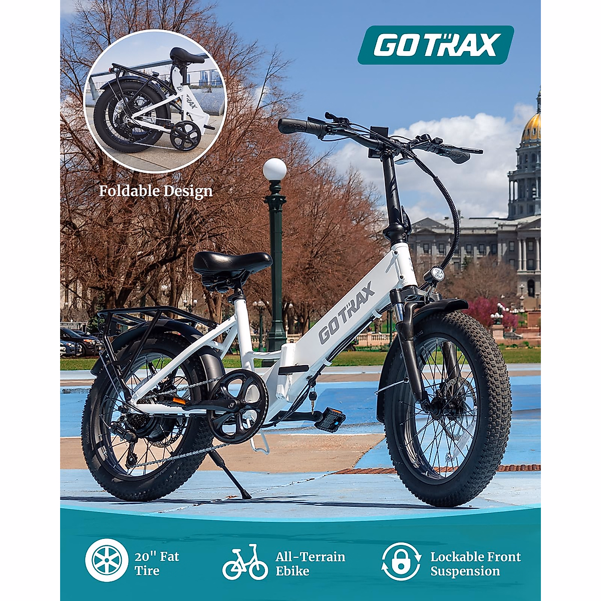 Gotrax F2 20" Folding Electric Bike with 55 Miles (Pedal-assist1) by 48V Battery, 20Mph Power by 500W, LCD Display and 5 Pedal-Assist Levels, 7-Speed&Front Shock Absorber for Off-Road Bicycle White