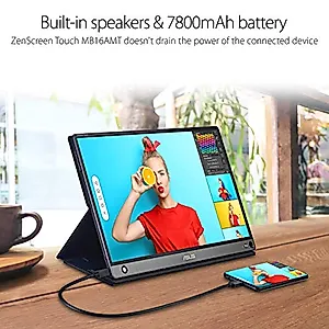 ASUS ZenScreen Touch Screen 15.6” 1080P Portable USB (MB16AMT) - Full HD (1920 x 1080), IPS, Anti-glare, Built-in Battery, Speakers, Eye Care, USB Type-C, Micro HDMI, Smart Case, 3-Year Warranty