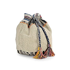 The House of Tara Grey Multicolour Handloom Fabric Crossbody Sling Shopping Bag with Tassels and Boho Ethnic Design for Women