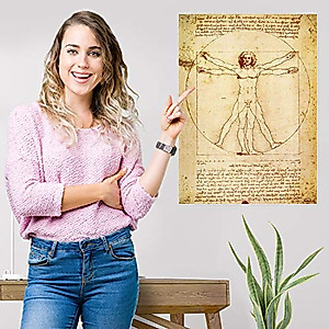 3 Pack - Vitruvian Man by Leonardo Da Vinci + The Old Guitarist by Pablo Picasso + Van Gogh Skeleton Poster - Fine Art Prints (Laminated, 18" x 24")