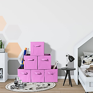 Sorbus Storage Cubes - 11 Inch Foldable Fabric Baskets for Organizing Pantry, Closet, Shelf, Toy Box, Cubby - 6 Collapsible Cloth Cube Storage Bins for Home, Nursery, Playroom, Bedroom (Pastel Pink)