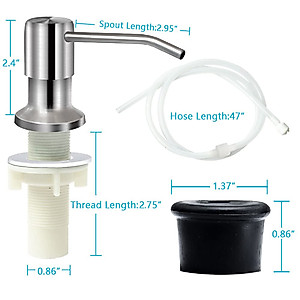 Soap Dispenser for Kitchen Sink, Brushed Nickel Countertop Soap Dispenser Pump, 47" Silicone Extension Tube Connect to The Soap Bottle Directly, Say Goodbye to Frequent Refills (Brushed Nickel)