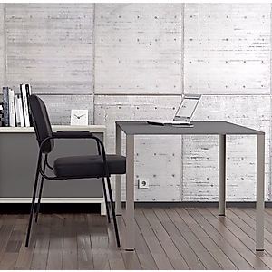 CLATINA Office Reception Guest Chair with Bonded Leather Padded Arm Rest Modern Style for Waiting Conference Room Black 1 Pack