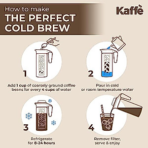 Kaffe Cold Brew Coffee Maker, 1.3L Iced Coffee Pitcher, Cold Brew Coffee and Tea Brewer, Easy to Clean Mesh filter, Double Wall Tritan Glass (1.3L)