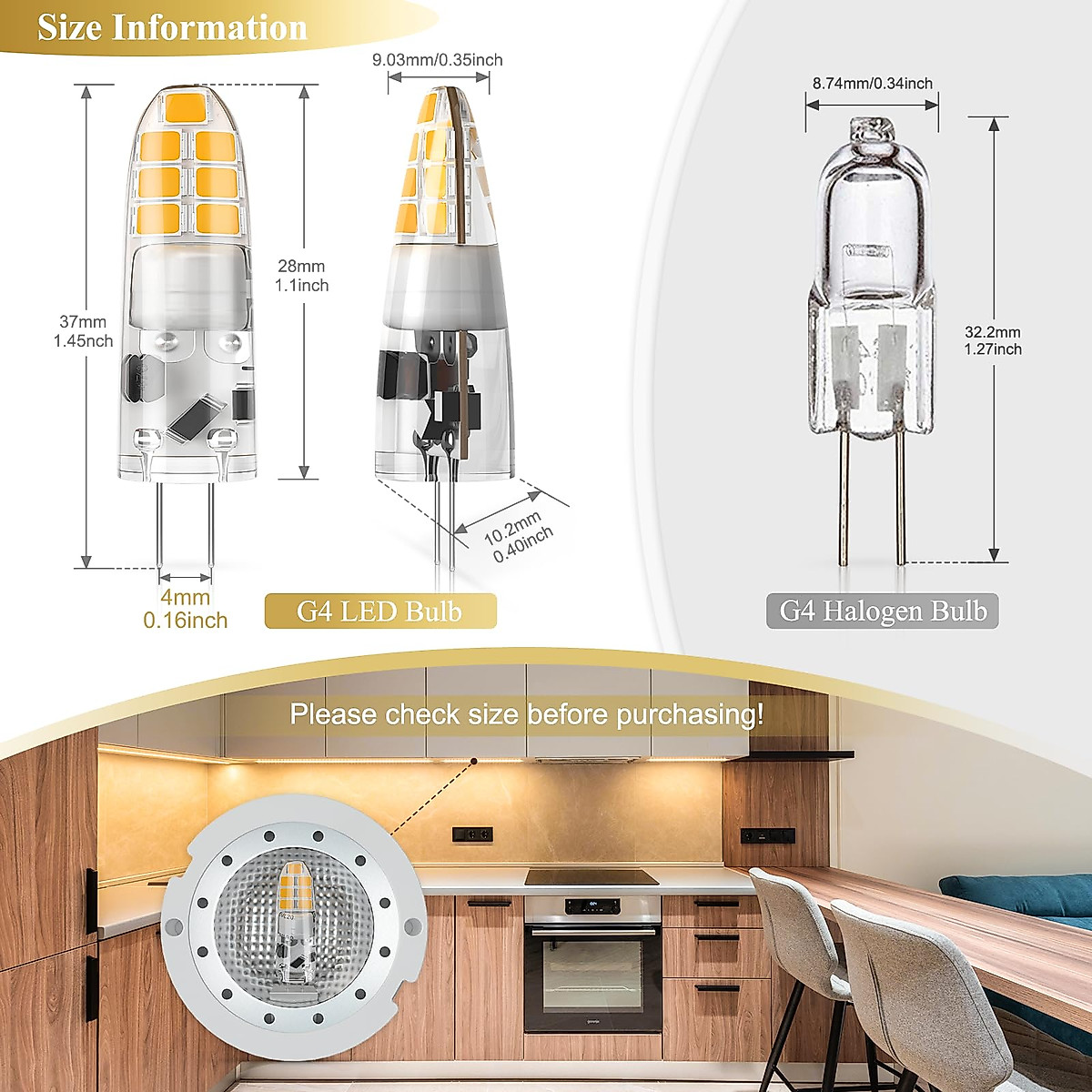 DiCUNO G4 LED Bulb 12V, JC Bi-Pin Base Light Bulbs 2W, Warm White 3000K, 20W T3 Halogen Replacement Bulb for Landscape Light, Under Cabinet Light, Chandelier, Non-dimmable, Pack of 10