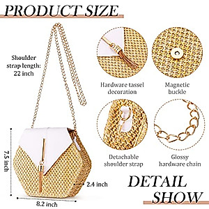 Straw Purses Bags Woven Summer Clutch Purses Crossbody Shoulder Handbag Bag with 4 Pairs Rattan Boho Earrings for Women Girl (White)