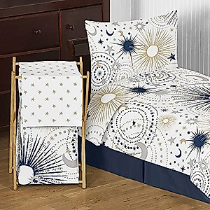 Sweet Jojo Designs Star and Moon Baby Kid Clothes Laundry Hamper - Navy Blue, Gold, and Grey Celestial Sky Stars Gender Neutral Unisex