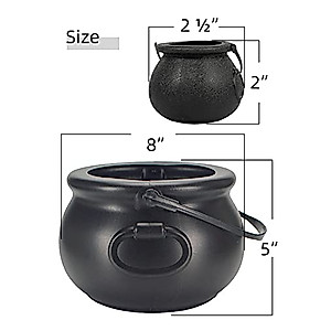 Cauldron Halloween Decor, Black Plastic Witches Cauldron Kettle Medium Size 8” x1, Small Size 2 ½ ” x7，Party Supplies