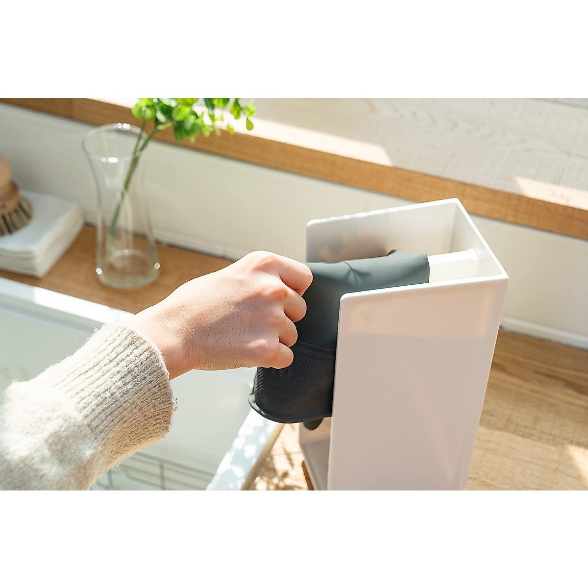 COELO Hidden Glove Drying Holder Rack Dryer for Kitchen Gloves Cloth Linen Sponge Loofah Table Top Stand with 1 Pair Dishwashing Rubber Glove, Black