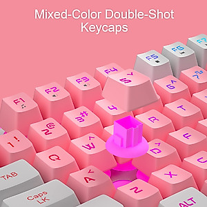 MageGee Wireless Gaming Keyboard, Rechargeable RGB LED Backlit Quiet Keyboard with Sidelight & Metal Panel, V510 2.4G Wireless Ergonomic Waterproof Office Keyboard, White and Pink