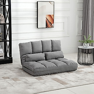 HOMCOM Convertible Floor Sofa Chair, Folding Couch Bed, Guest Chaise Lounge with 2 Pillows, Adjustable Backrest and Headrest, 40.25" L, Light Gray