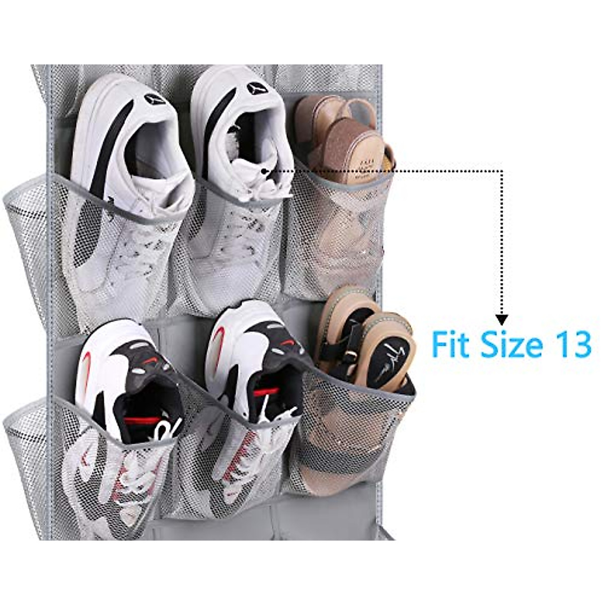 MISSLO 30 Large Pockets Dual Sided Hanging Shoe Organizer + Long 3 Tier Shoe Rack for Closet Shoe Organizer Storage Stackable Wide Shoe Shelf Holds 24 Pairs of Men Sneakers, Women Heels, Boots