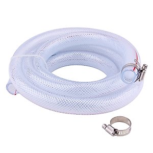 DERPIPE Soft Braided PVC Tubing - 3/4" ID x 1" OD High Pressure Clear Flexible PVC Tube Reinforced Vinyl Hose for Water, Oil with 2pcs Hose Clamps (10Ft)