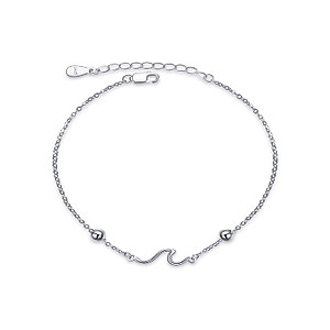 YFN 925 Sterling Silver Ocean Wave Anklet Wave Ankle Bracelet Beach Jewelry for Women