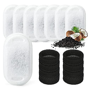16 Pcs Cat Water Fountain Filters, Replacement Filters for 3.2L/108oz Stainless Steel Pet Fountain Carbon Filters for Automatic Dog Water Dispenser 8pcs Carbon Filters + 8pcs Sponges