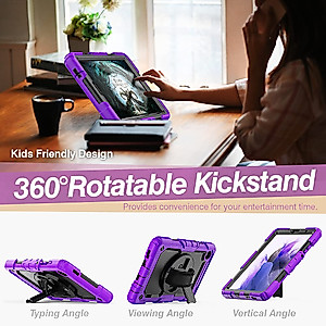 CLARKCAS Case for Samsung Galaxy Tab A7 Lite Case 8.7 inch 2021(SM-T220/T225/T227) with Screen Protector Pencil Holder Kids Shockproof Silicone Cover 360 Stand Hand Strap for Galaxy A7 lite,Purple
