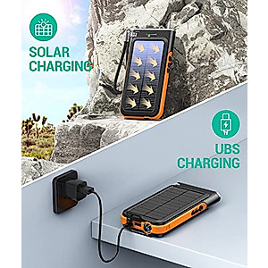 BLAVOR Solar Power Bank with FM Radio,Portable Wireless Charger 20000mAh External Battery Pack 15W QC 3.0 Fast Charging,Bright Flashlight, Compatible with Smartphones and All USB Devices (Orange)