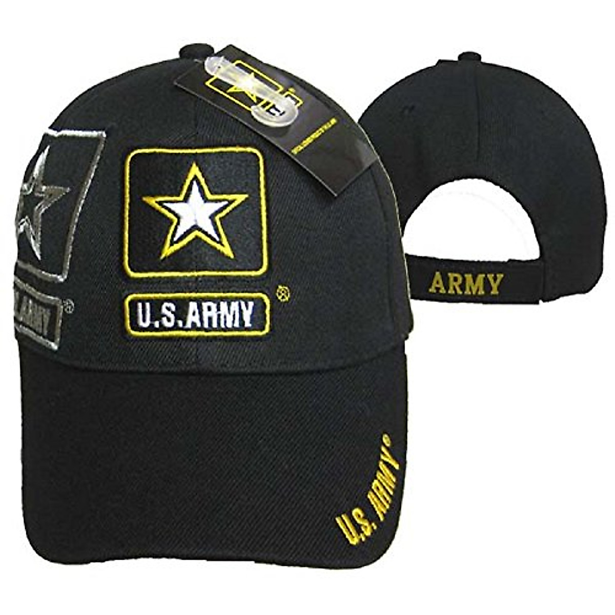U.S. Army Star Shadow Black Embroidered Baseball Cap Hat 601S