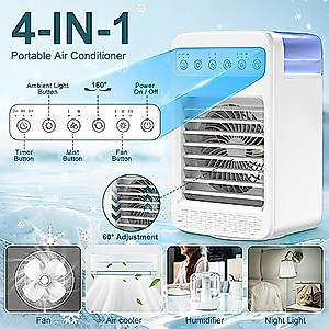 2023 Newest Upgraded Mini Air Conditioner,Air Conditioners Portable for Room,Oscillating Portable Small Ac with Timer,4 Speeds 2 Cool Mist,Small Air Conditioner for Room Kitchen Office Bedroom…