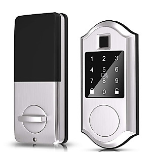 Narpult Fingerprint Smart Lock, Keyless Entry Door Lock, Electronic Deadbolt Door Lock, Bluetooth Keypad Digital Lock - App Control, Biometric, Fobs, Passcodes and Keys. - Satin Nickel