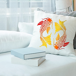 FINGERINSPIRE Koi Drawing Painting Stencils Templates (11.8x11.8inch) Plastic Koi Fish Stencils Decoration Square Carp Stencils for Painting on Wood, Floor, Wall and Fabric