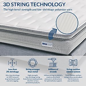 ANSSIL String Mattress Queen Size - Extra Firm Mattress with No Spring and 3D String Technology - Included Controller for Customizable Firmness - Hygienic and Lasting, No Chemical, 11” Bed Height