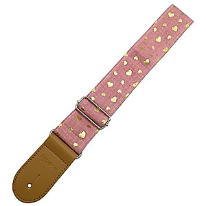 Xinlinke Girls Guitar Strap Pink Cotton Heart Pattern Electric Acoustic Guitar Bass Music Accessories