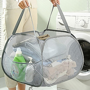 LATERONON 4 Pcs mesh laundry basket, Laundry Basket with Durable Handles,Foldable Pop-up Mesh Hamper Dirty Clothes Basket for Clothes & Laundry-Home Organization (4, Black/Blue/Beige/Gray)